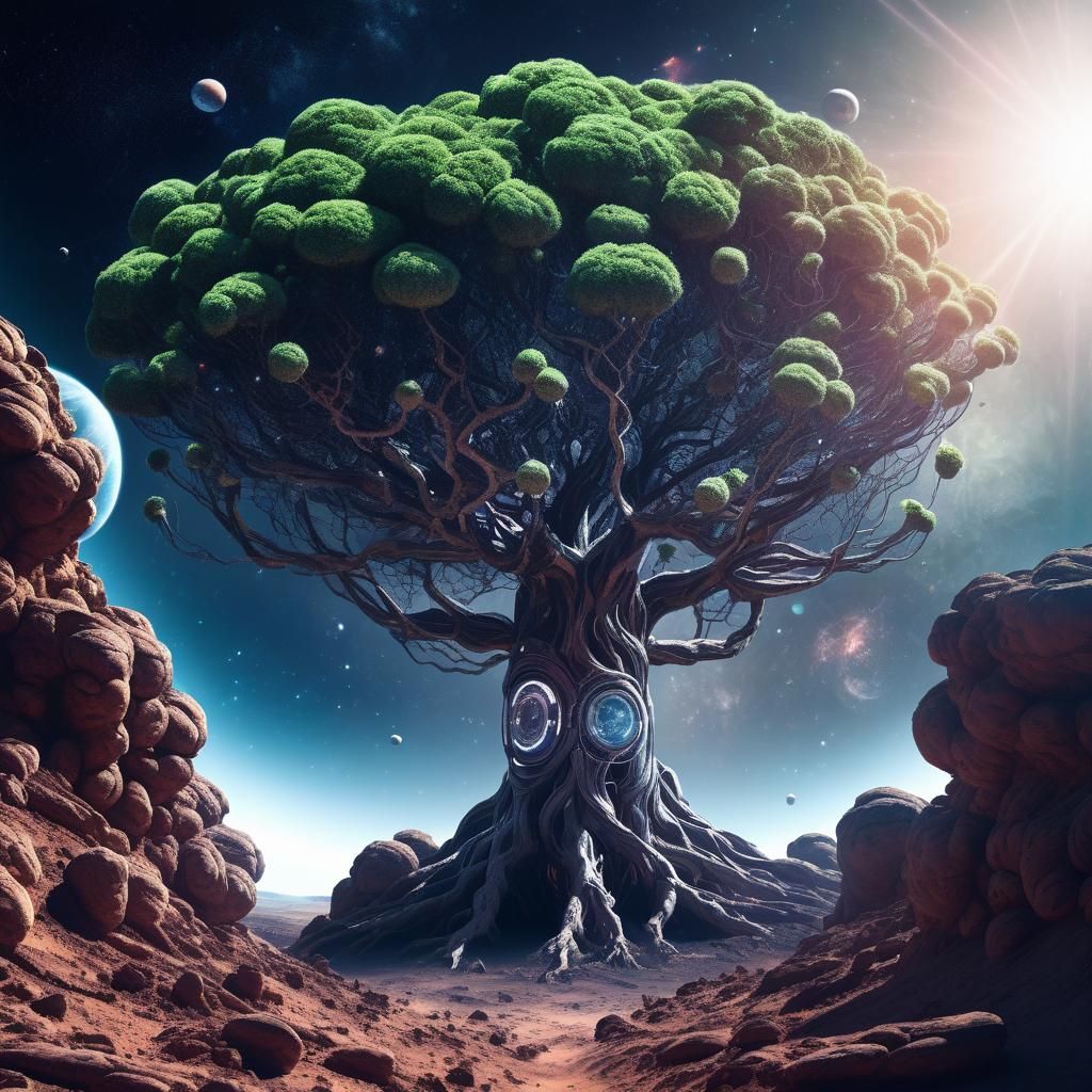 Cyborg tree growing in outer space. - AI Generated Artwork - NightCafe ...