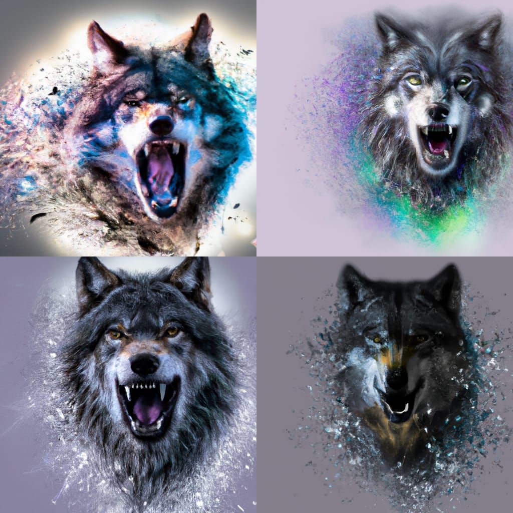 Create an image of a powerfully built wild grey wolf with sparkling ...