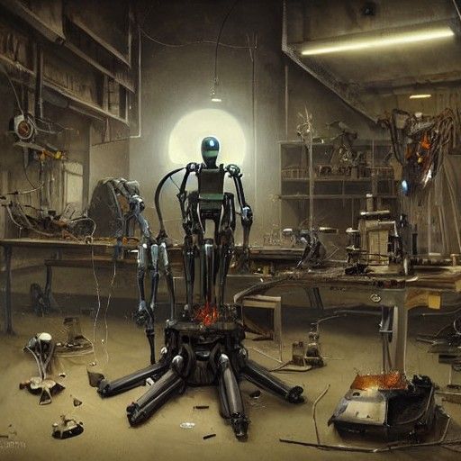 A robot in a workshop making things - AI Generated Artwork - NightCafe ...