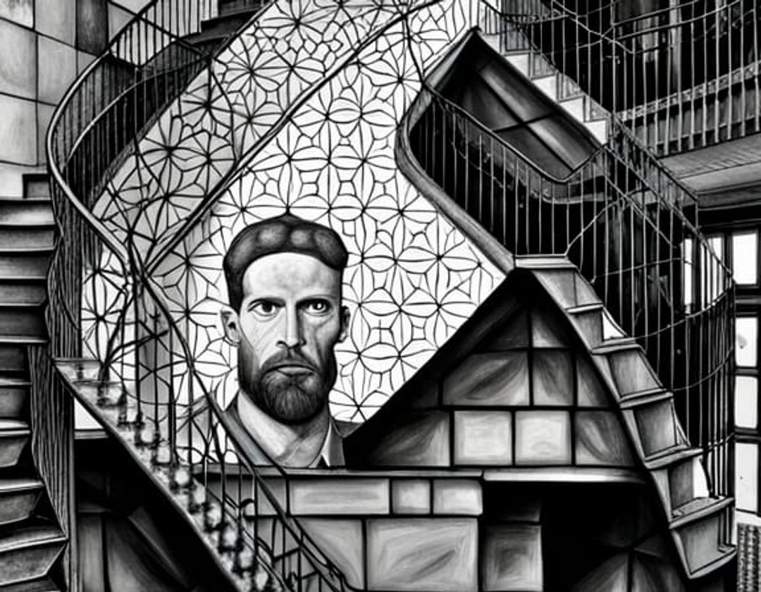 M. C. Escher face and klimt architecture staircase Abstract geometric ...