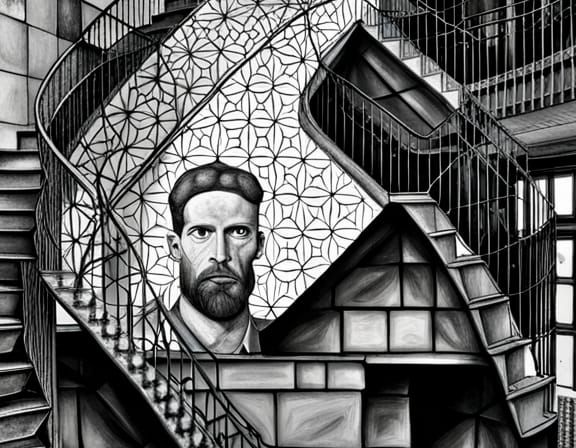 M. C. Escher face and klimt architecture staircase Abstract geometric ...