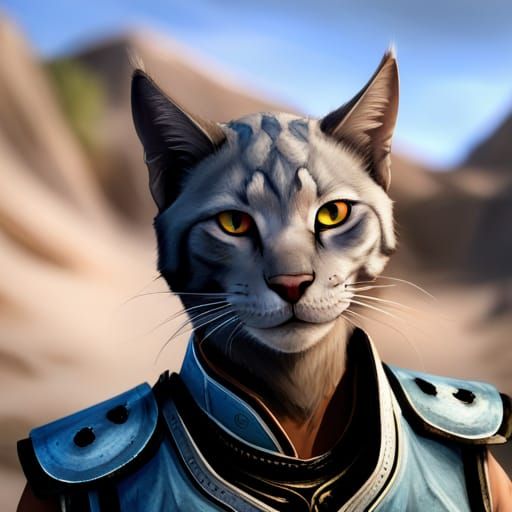 a portrait of a male tabaxi monk wearing a sleeveless blue gi, the ...