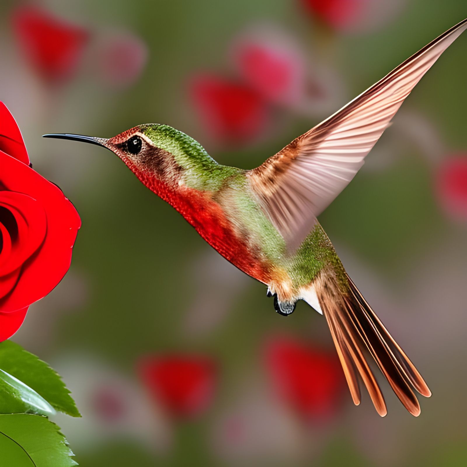 Red rose hummingbirds at a garden - AI Generated Artwork - NightCafe ...