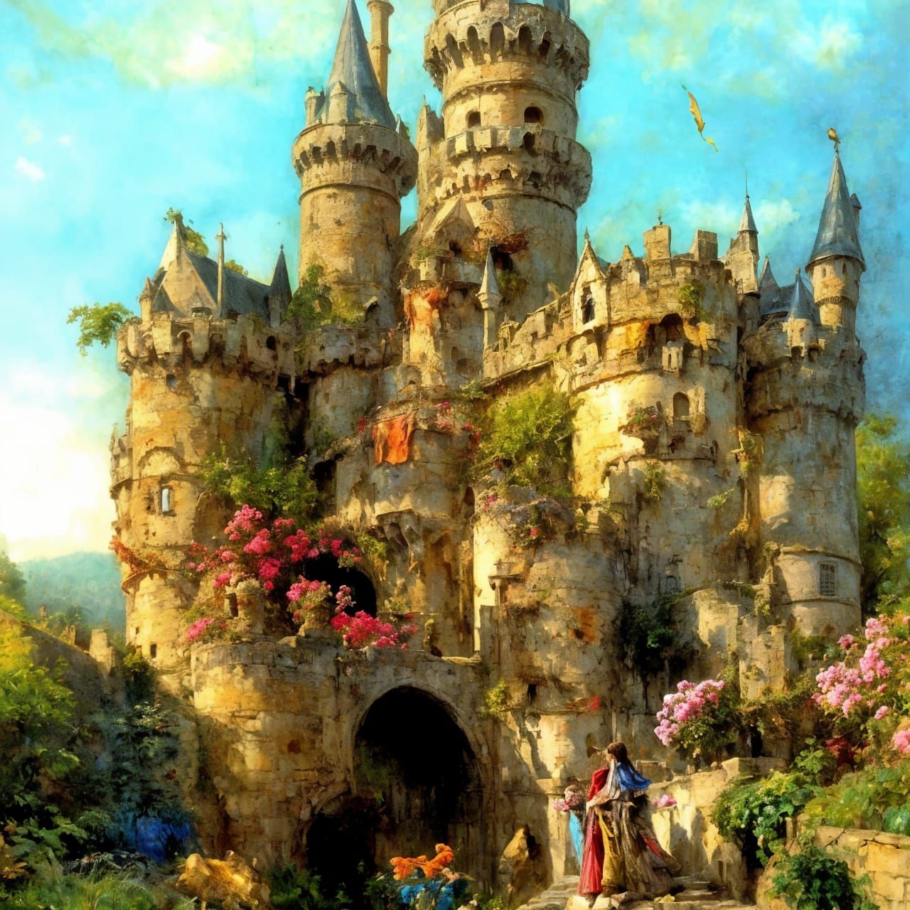 Colorful fntasy castle, 🧚🏻‍♀️🏰 Rackham, Dulac, pino daeni