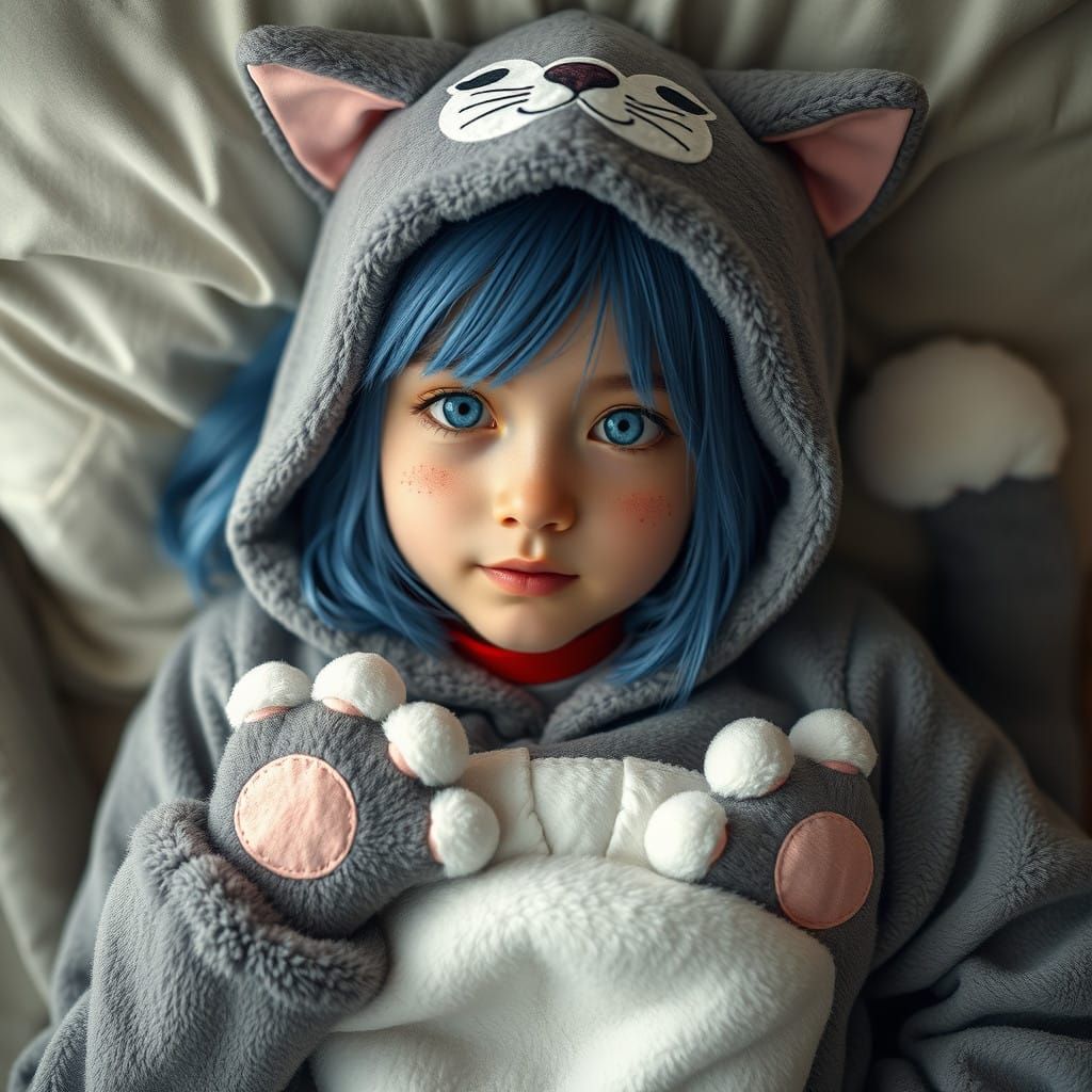 Charming Girl Lies in Cat Loaf Pose - AI Art