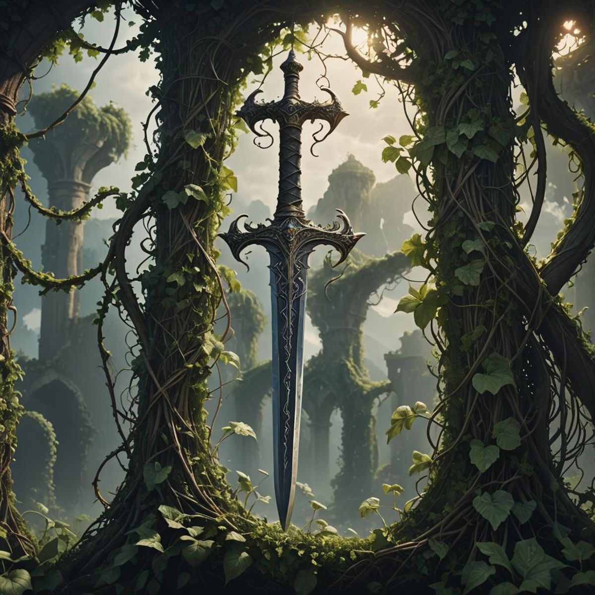 Sword Overgrown With Vines - AI Generated Artwork - NightCafe Creator