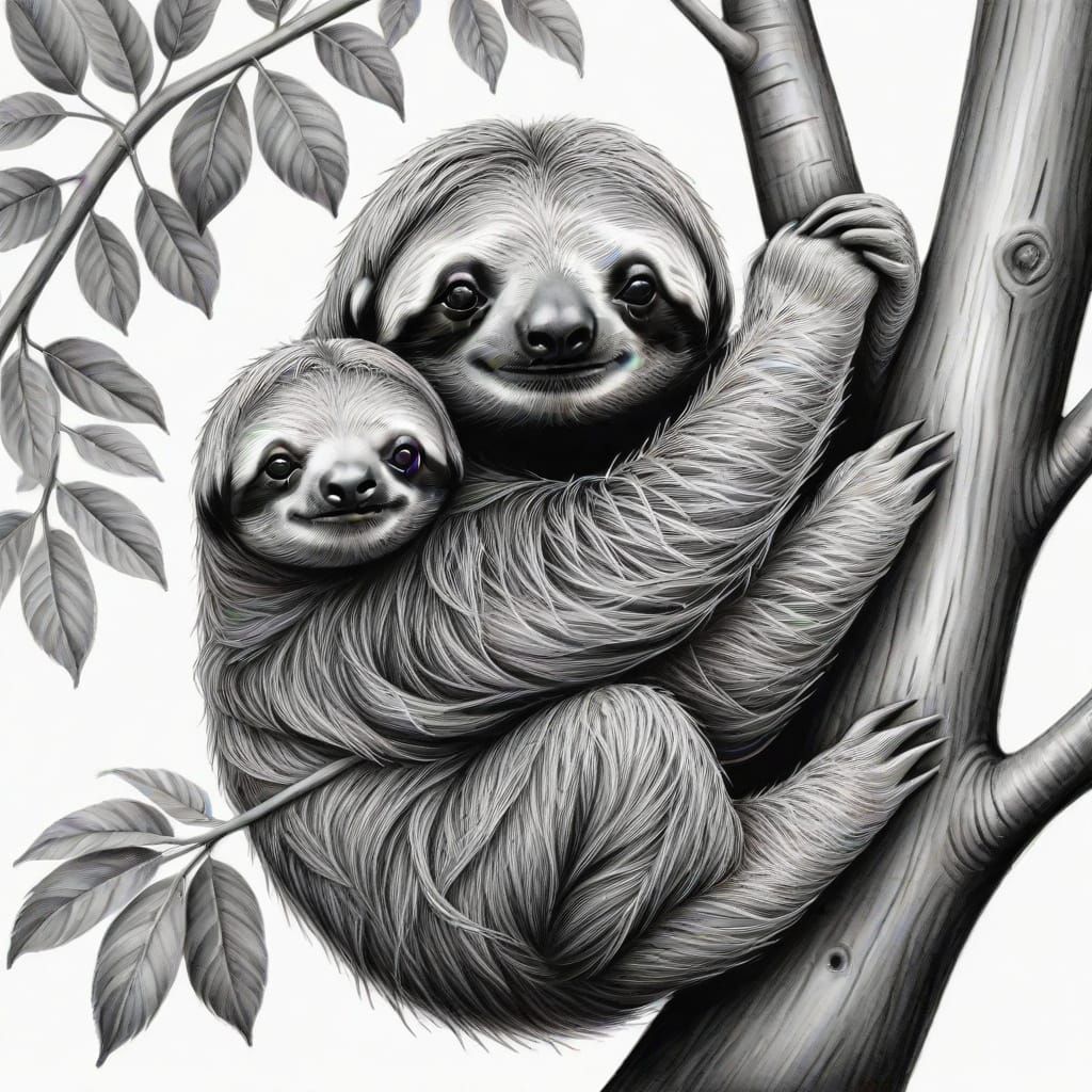 baby and mama sloth - Sloths in Harmony, Rendered in Hyperde...