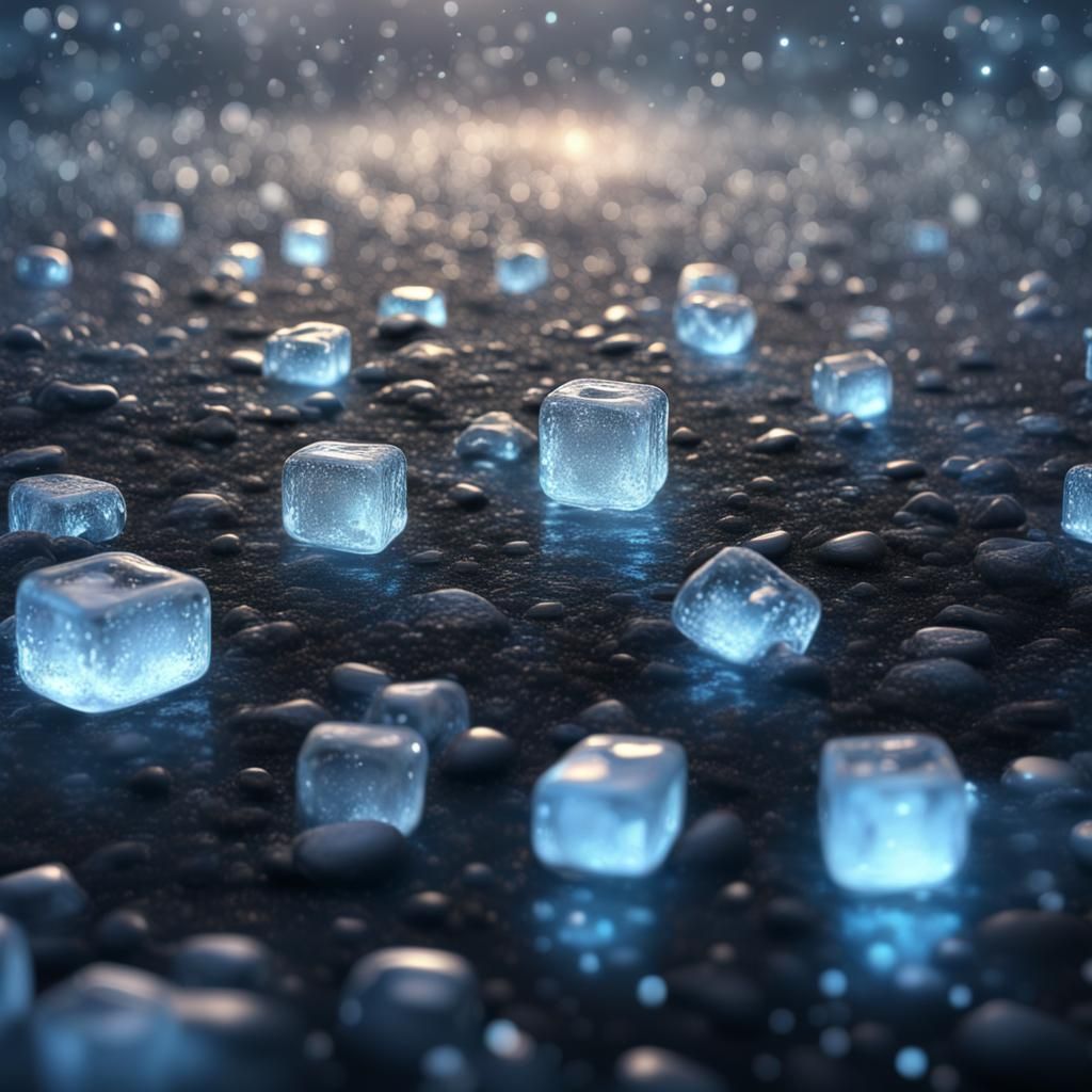 Ice cubes falling freezing rain Abstract Shinning Rocks glimmering dots ...