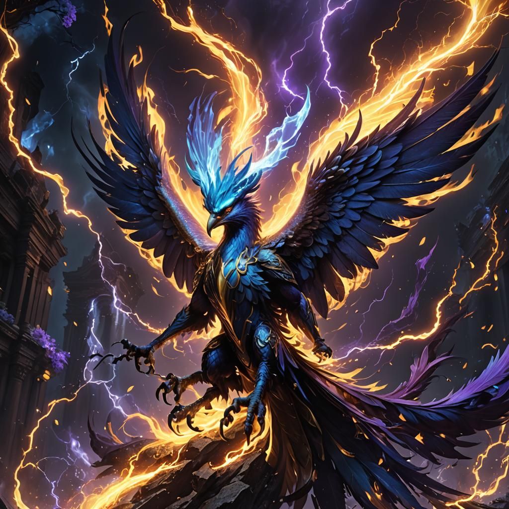 Brilliant Blue Flame Phoenix Lightning and Thunder - AI Generated ...