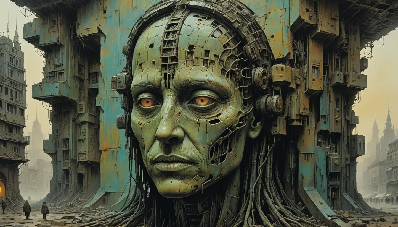 Dystopian Facial Kiosk in Dark Surrealist Style - AI Art