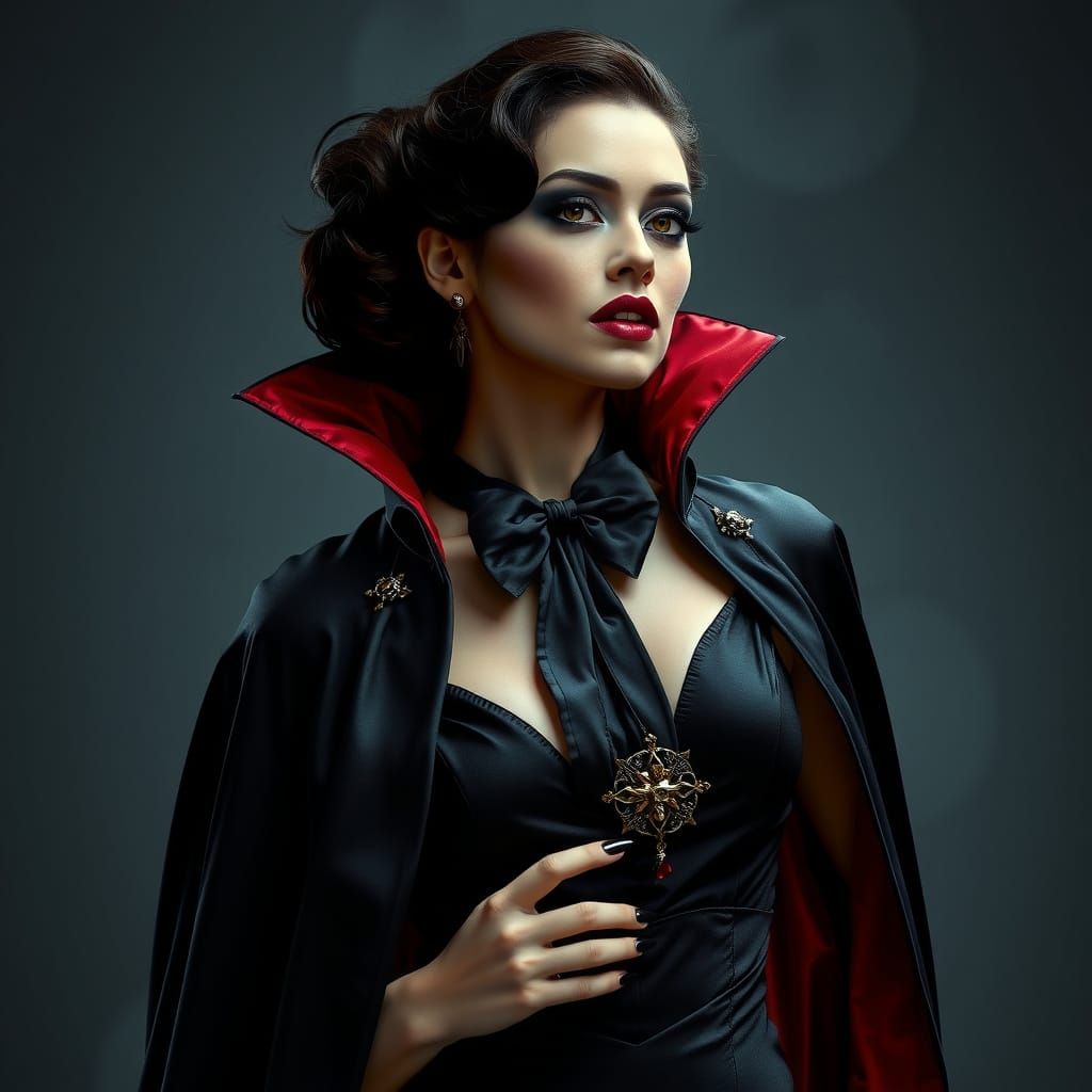 Elegant Vampire Baroness in Gothic Romance Style - AI Art