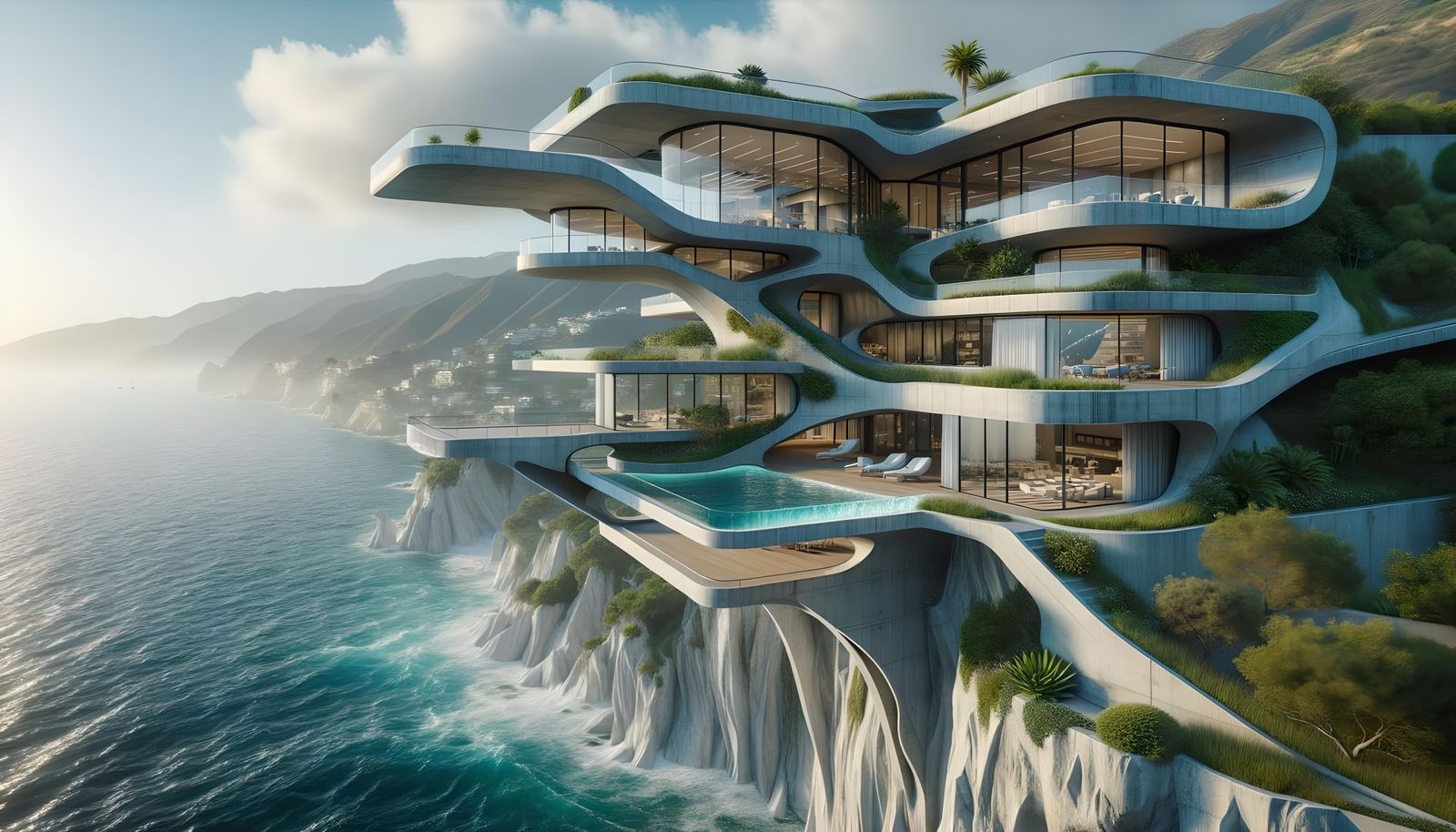 Cliffside Mega Mansion - AI Generated Artwork - NightCafe Creator