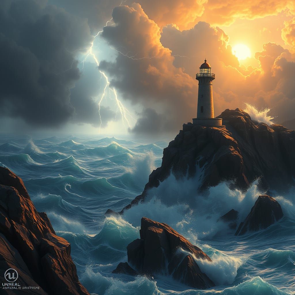 Lightning And Sun At The Oceanside Lighthouse