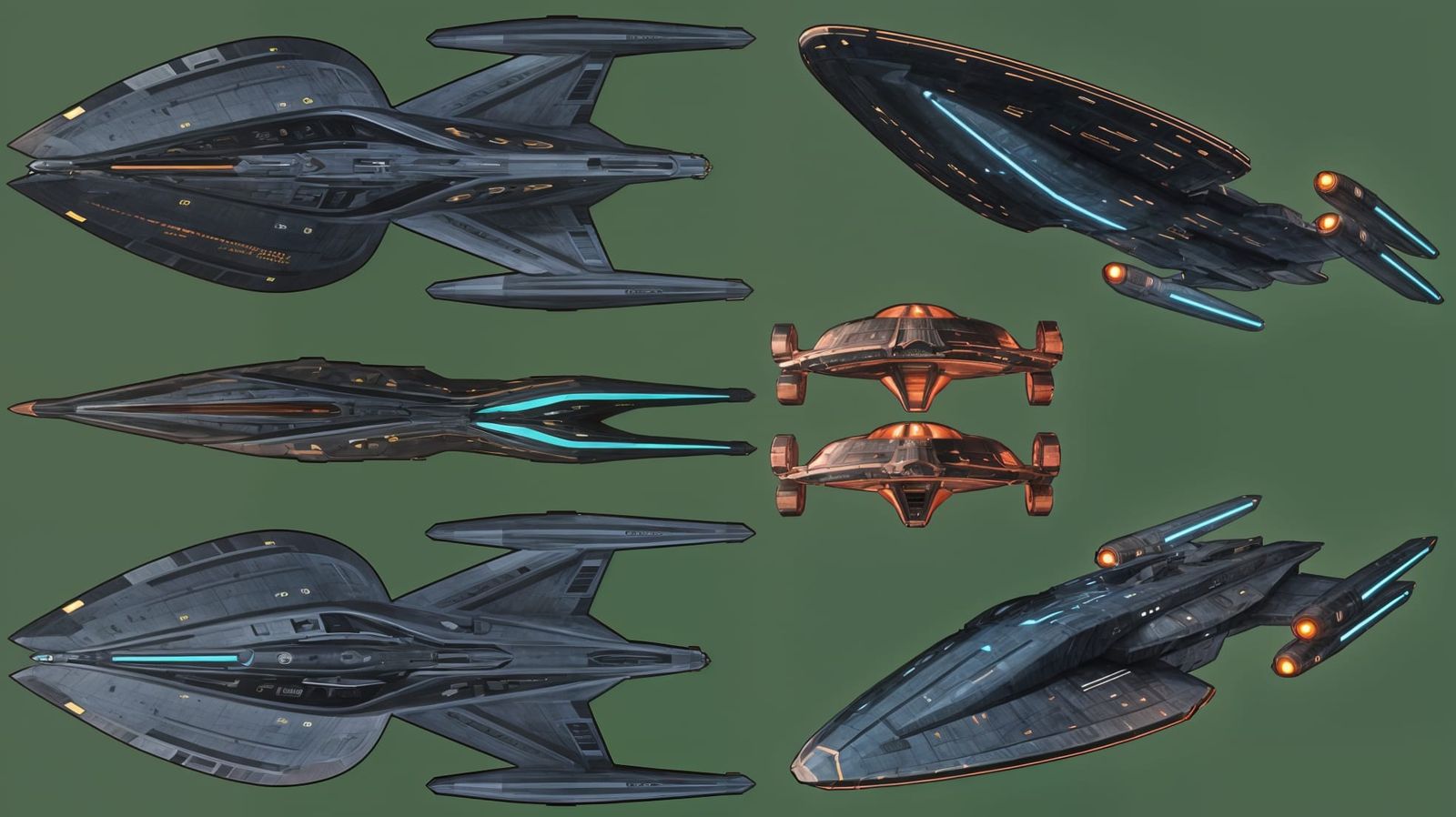 "Create a photorealistic image with ortho views of an imposing ...