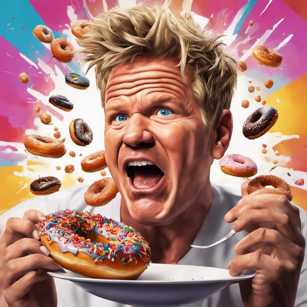 Gordon Ramsay as a doughnut, eating a bowl of worms - AI Generated ...