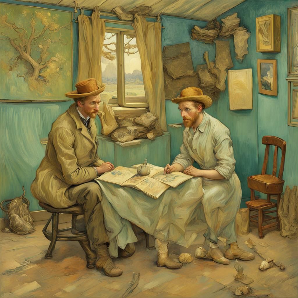Mucha and Van Gogh are friends - AI Generated Artwork - NightCafe Creator