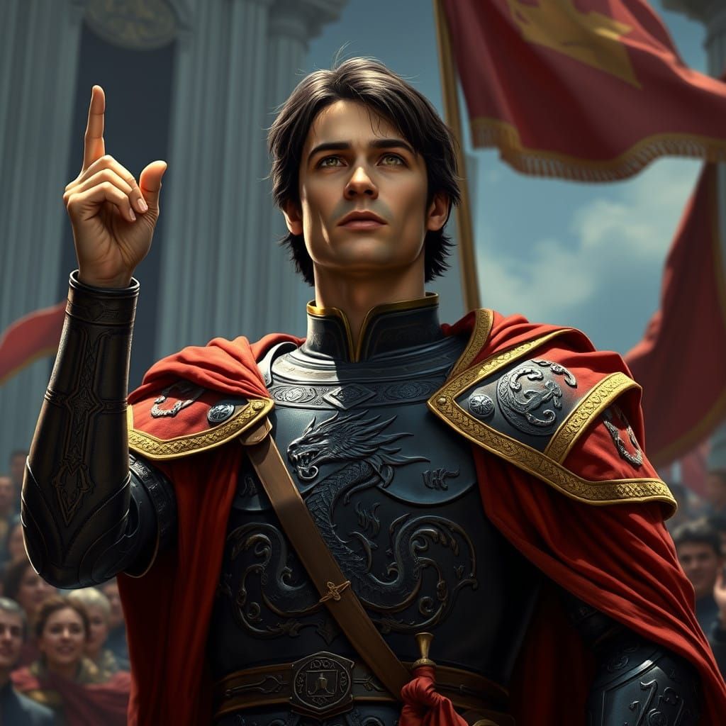 Charismatic Emperor Julius Septim I Addresses Ador... - AI Art