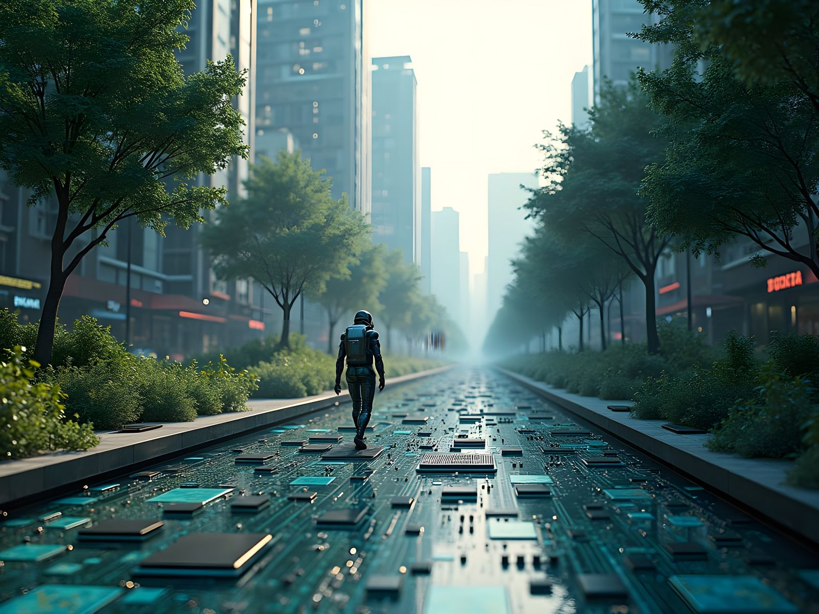 Hyperrealistic Utopian Cityscape Made of Microchip... - AI Art