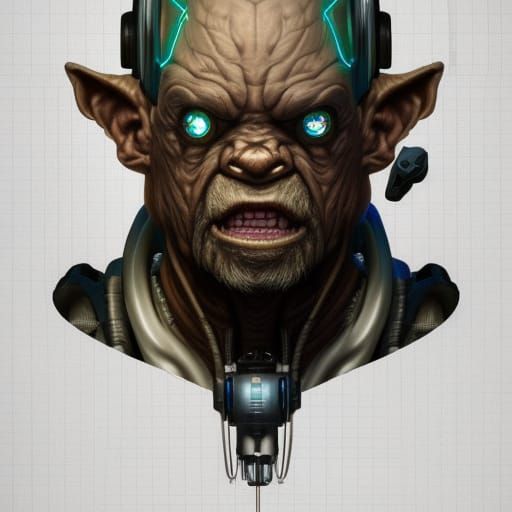 Shadowrun Ork Head and shoulders with cybernetic arms portrait, 8k ...