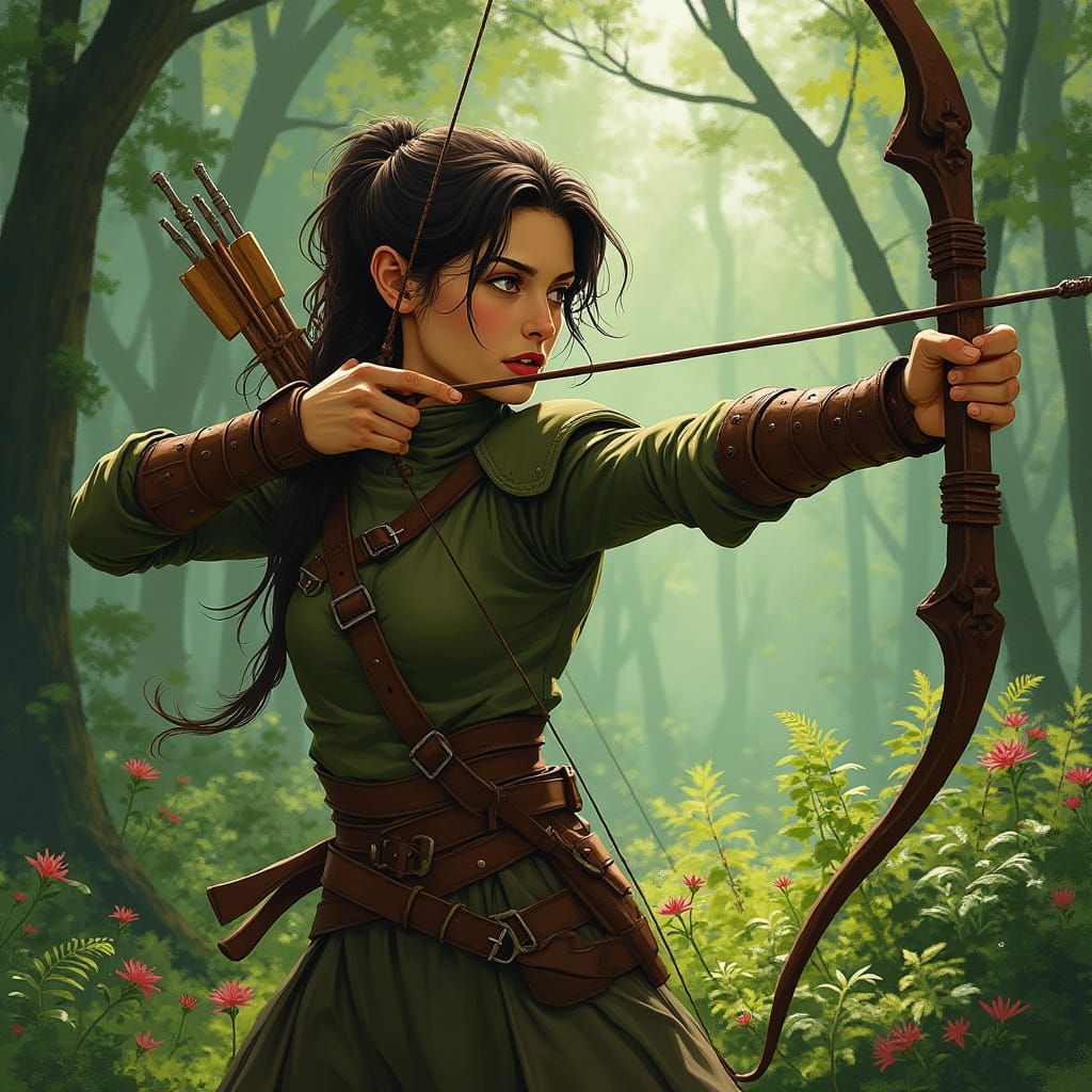 Earthy Warrior Hunts Amidst Futuristic Forest - AI Art