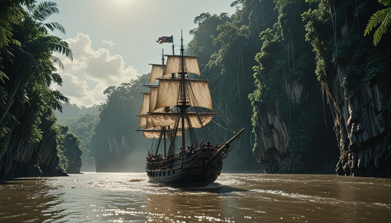 Regal Pirate Ship Emerges from Space-Time Portal i... - AI Art