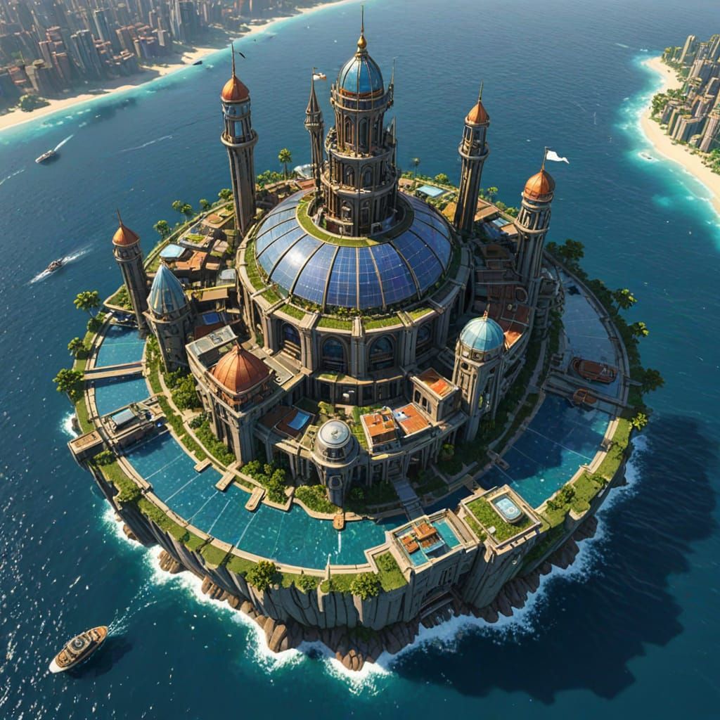 Solarpunk Cityscape on a Floating Island Above a G... - AI Art