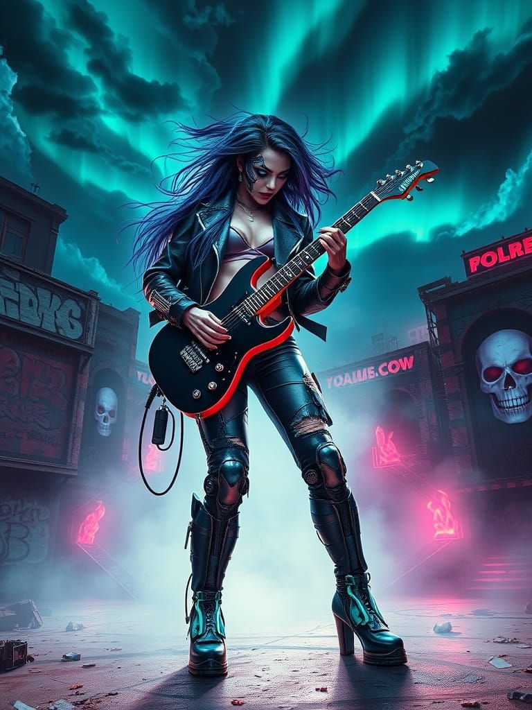 A fierce European-looking female rocker with a striking cyberpunk ...