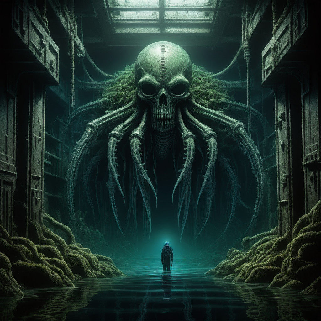 Dystopian Abyss: Forgotten Research in an Underwat... - AI Art