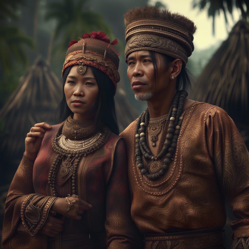 Borneo woman and man wearing traditional clothes I - AI Generated ...