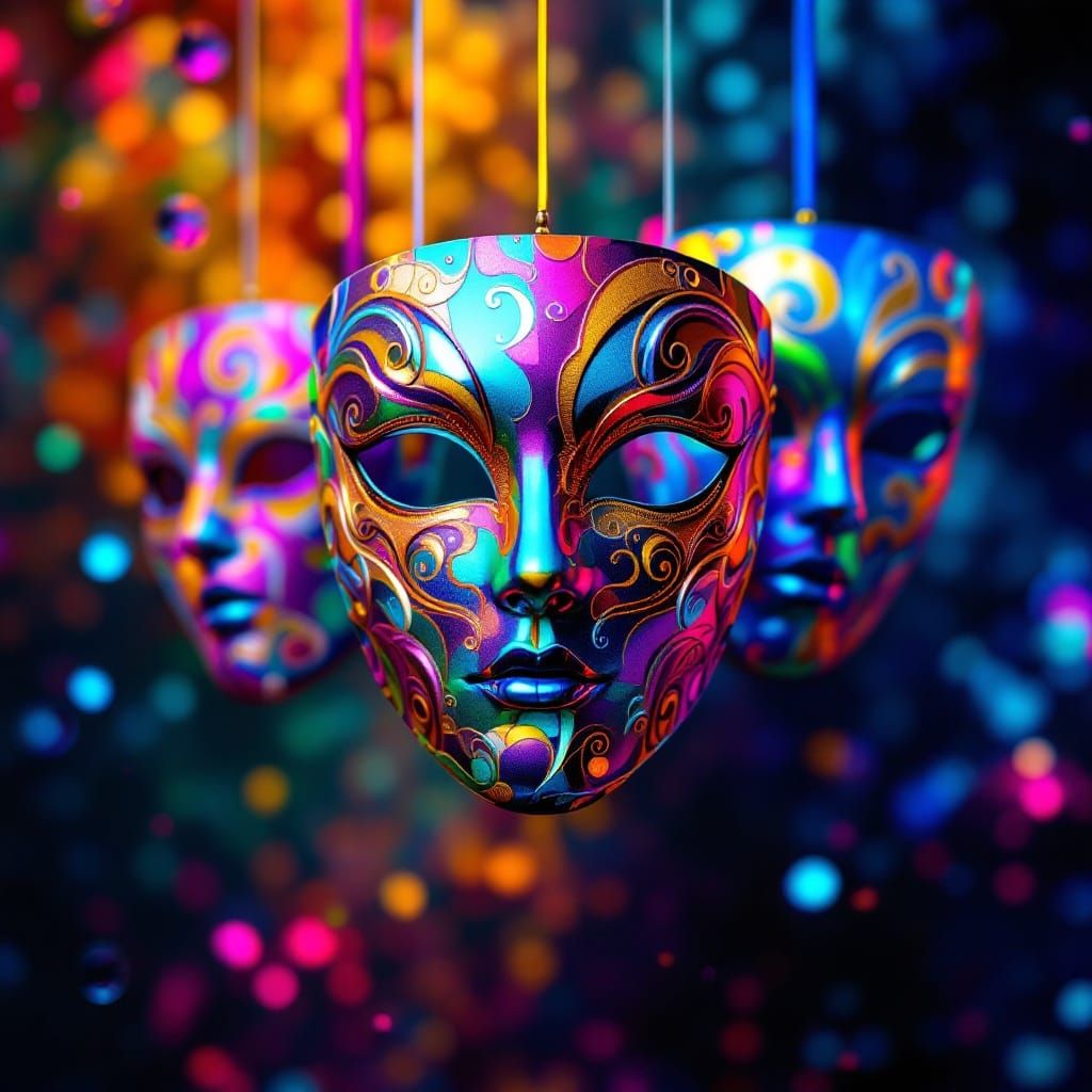 Ethereal Drama Masks in Iridescent Colors - AI Art