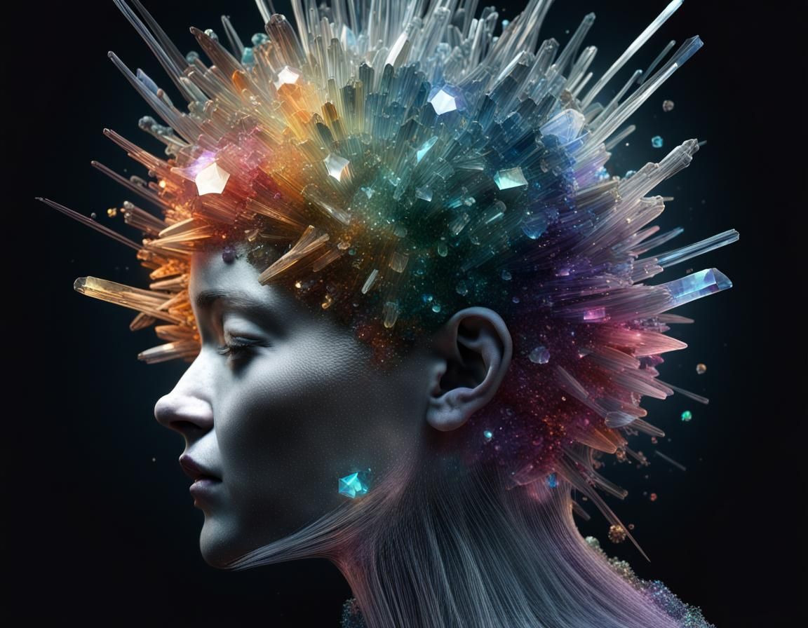 Abstract Visualisation - Crystal exploding head made from coloured crystals - AI Generated ...