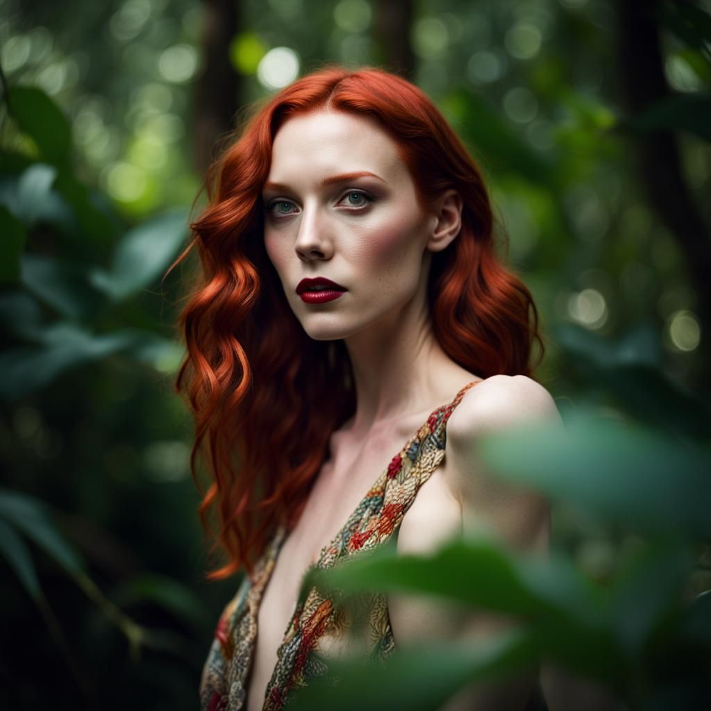 Model inspired in Karen Elson red hair doing a photoshoot in the jungle ...