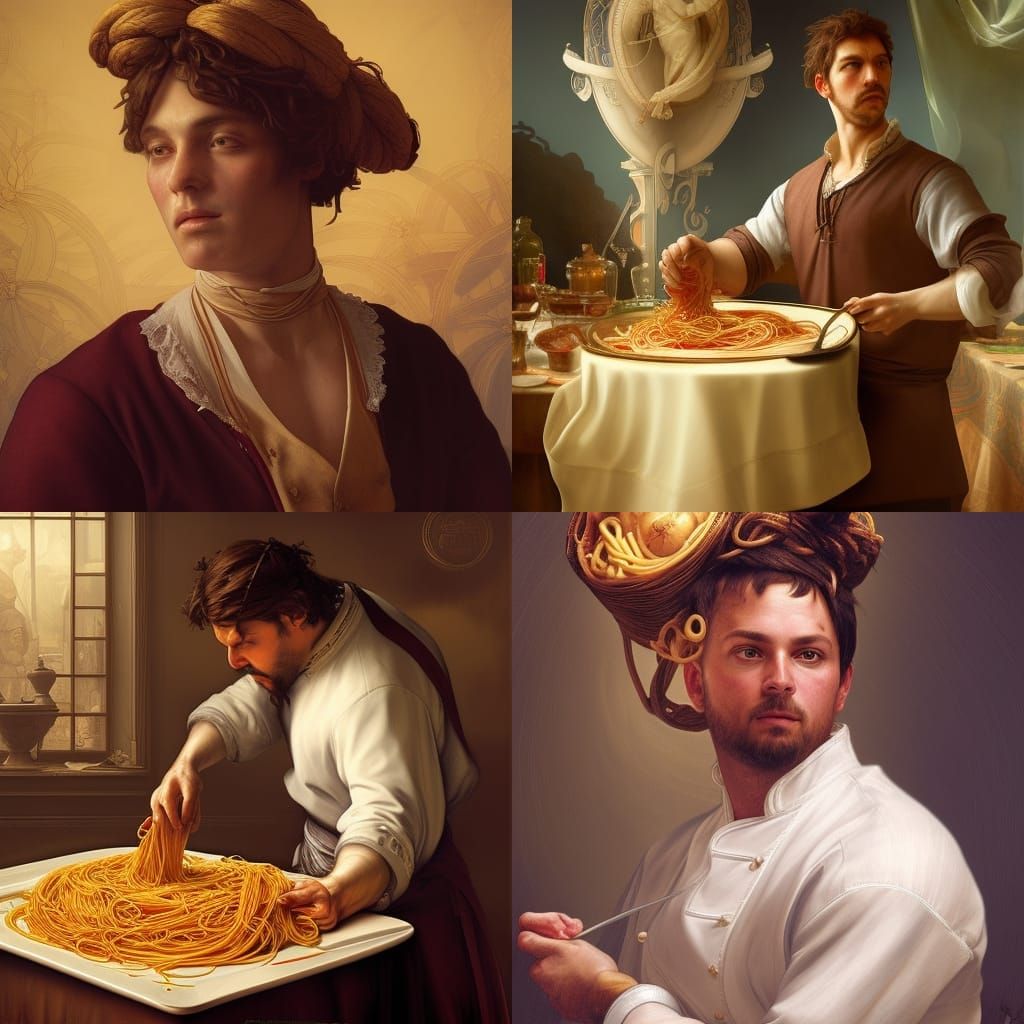 A renaissance-style portrait of a Restaurant Chef handling a dish full ...