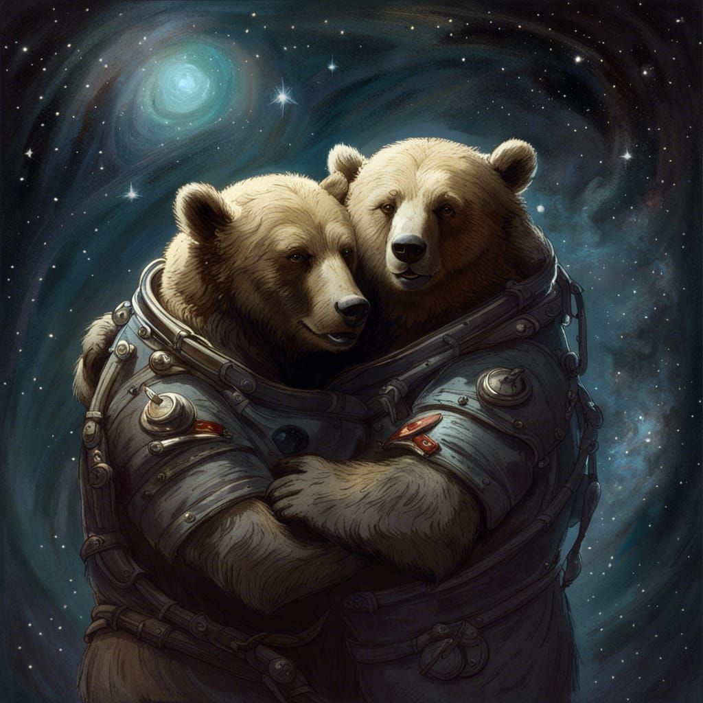 The Feeling of Joy With two bears in space hugging - AI Generated ...