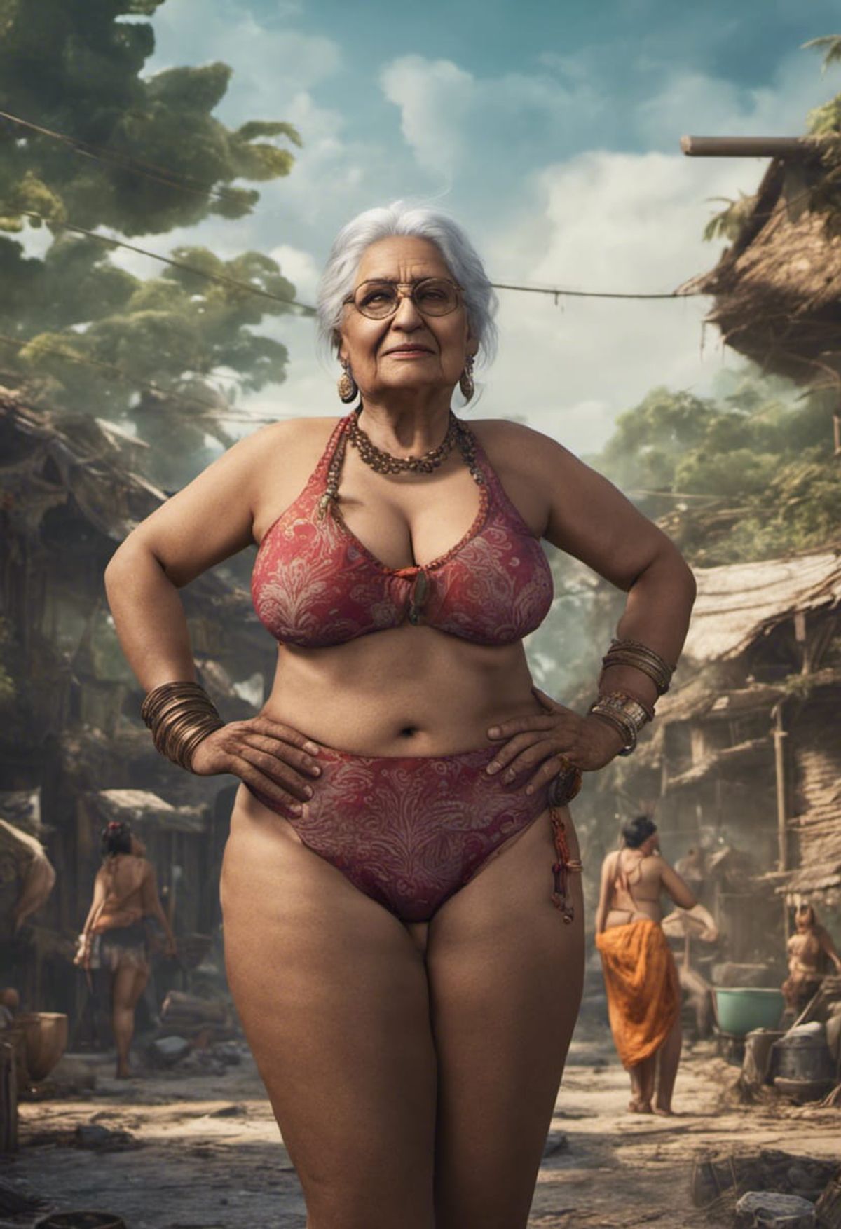 plus size mature granny women bikini in village - AI Generated Artwork - NightCafe Creator