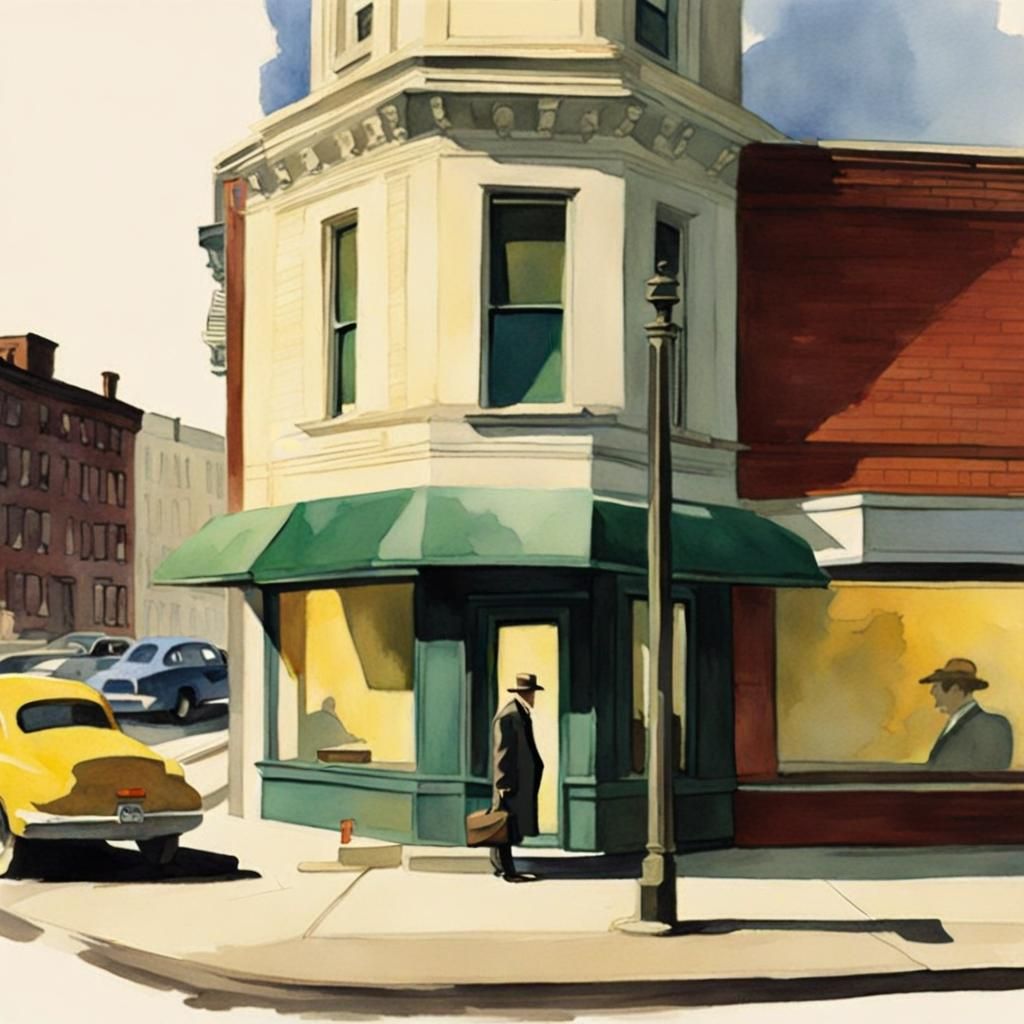 This modern world in the ink and watercolor style of Edward Hopper - AI ...