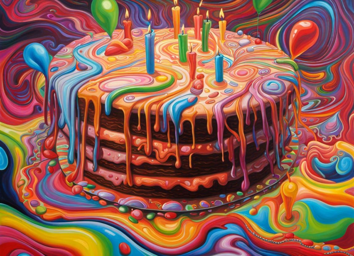 Psychedelic Birthday Cake v6 - AI Generated Artwork - NightCafe Creator