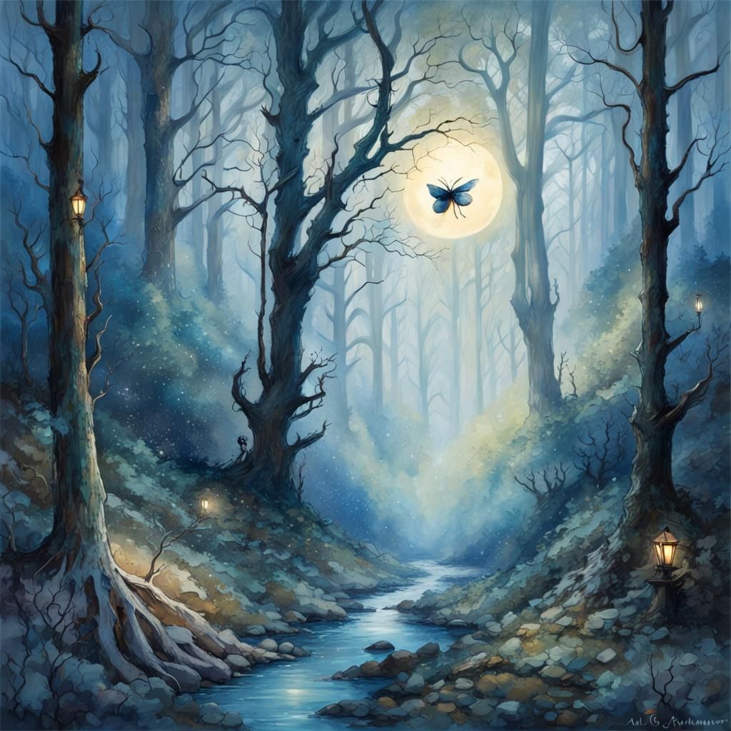 Happy blue forest moonscape by Stewart Edmondson, Thomas Wells Schaller ...