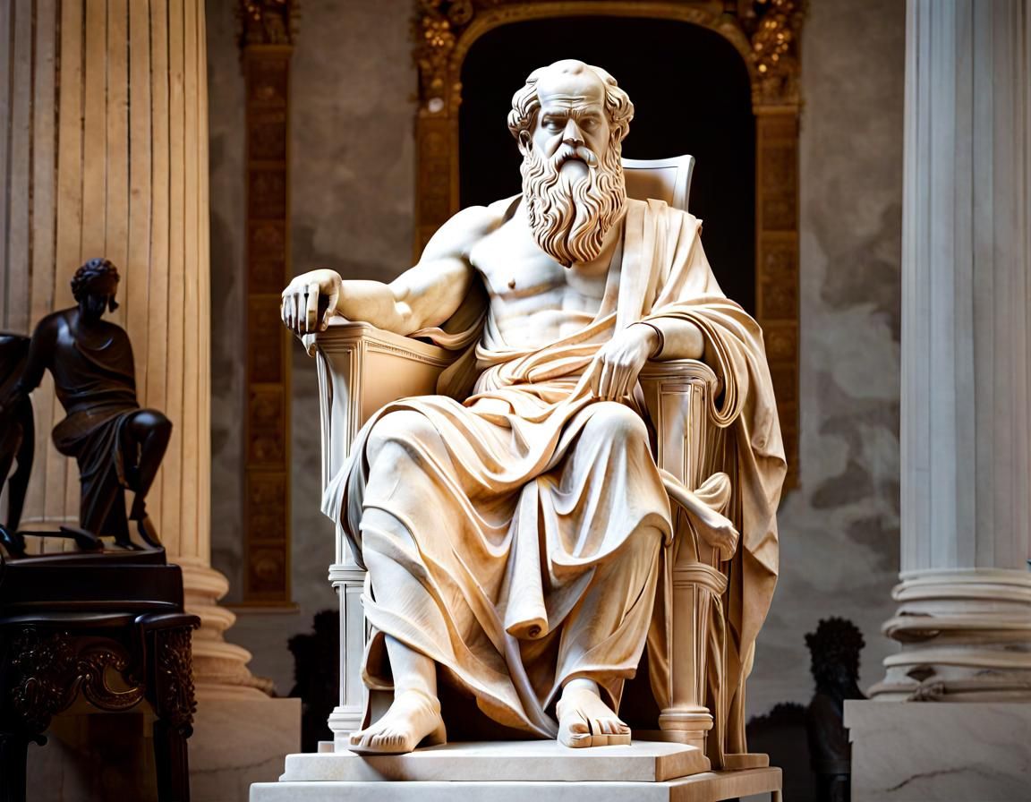 Ancient Library 200 BCE, Grand Temple of Scholars, statue of Socrates ...
