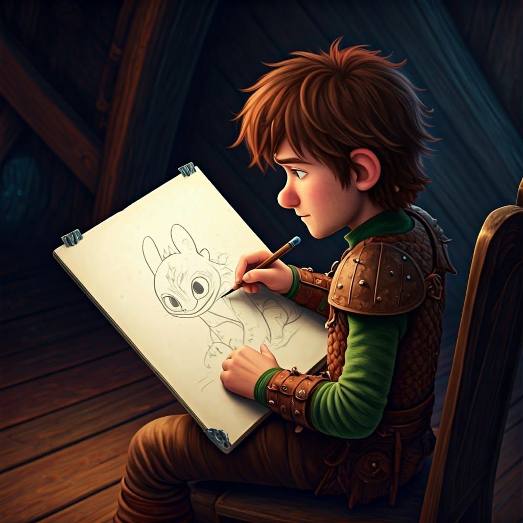 Young Hiccup Dordrecht Drawing Night Fury Portrait... - AI Art