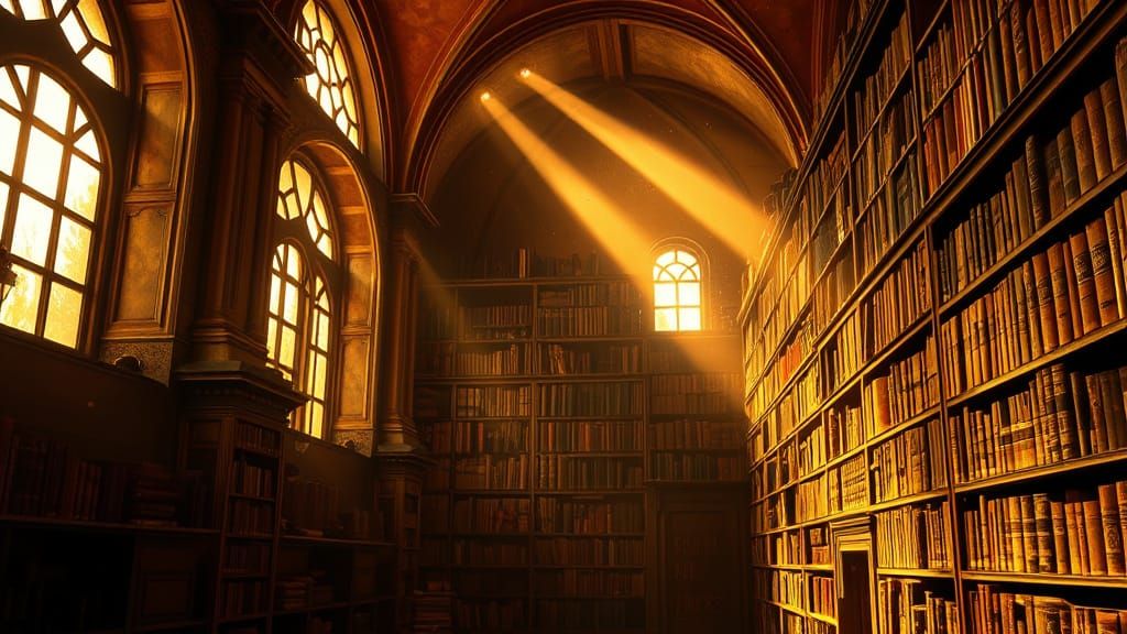 Surreal Renaissance Library in Warm Sepia Tones - AI Art
