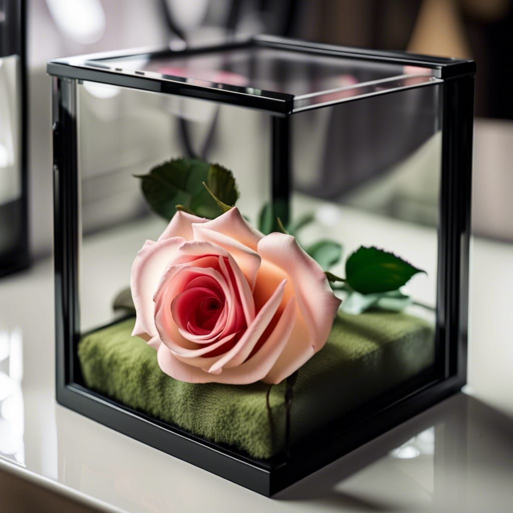 5 Word Prompt Challenge - beautiful rose inside glass box - AI ...