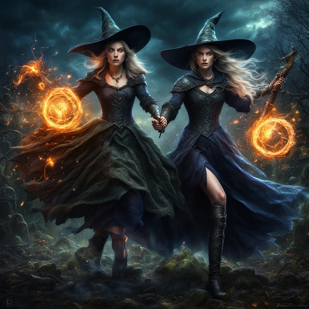 An evil witch and a good witch fighting using the power of nature as a ...