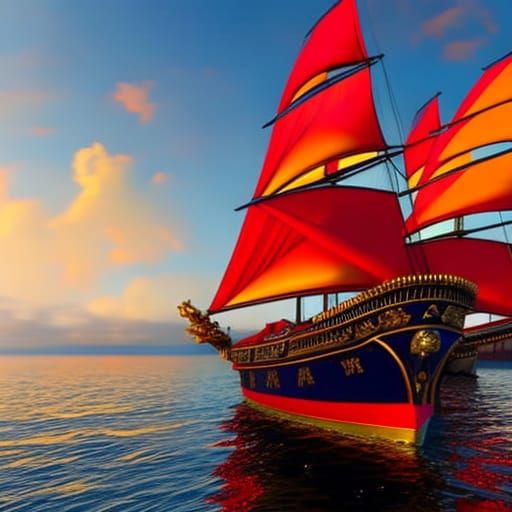 a ship with scarlet sails - Gilded Skybound Baroque Galleo...
