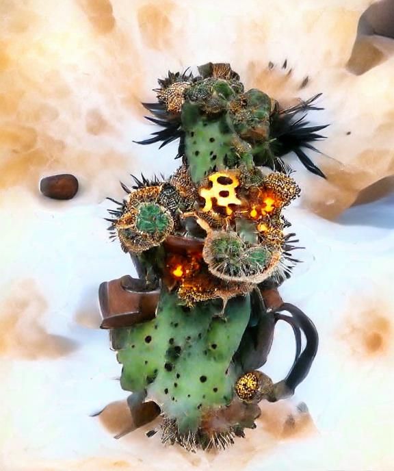 Steampunk cactus starting to explode with fragment and shrapnel and ...