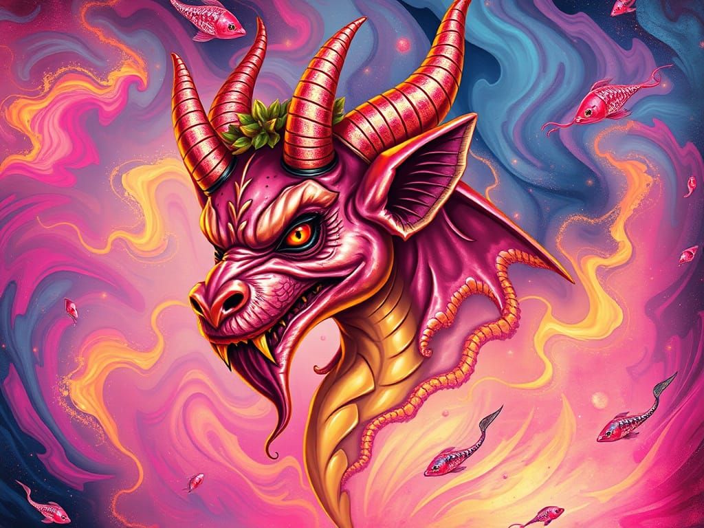 hyperdetailed devil garlic👗fractal oil painting 🌝triadic colors 🍉sparkle fish, Rebecca Sugar ...