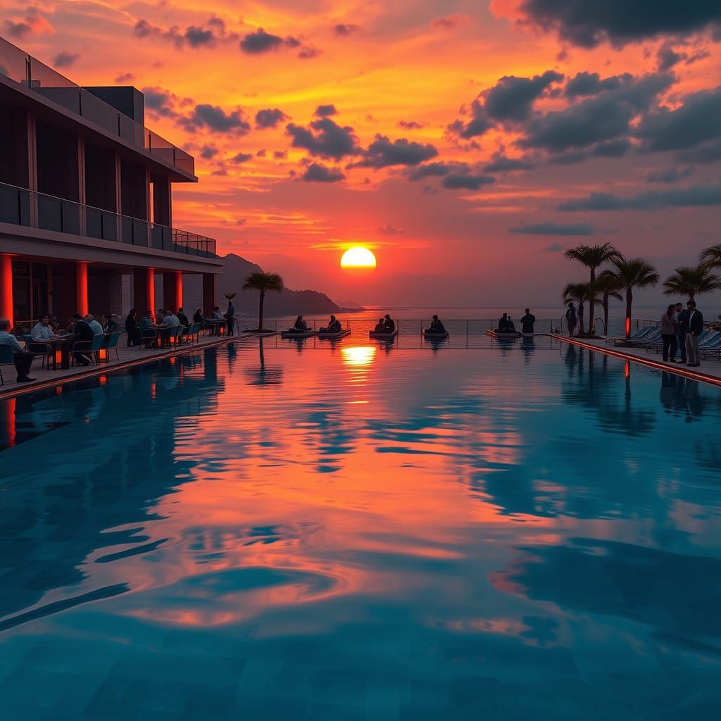 Ethereal Poolside Oasis in Vibrant Hues - AI Art
