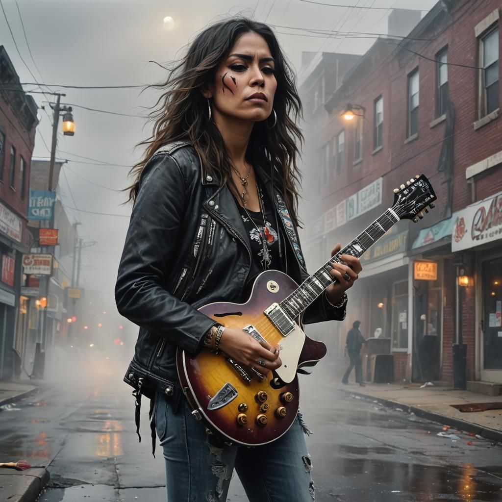 A Mexican woman rocker stands amidst a misty and somber northern New ...