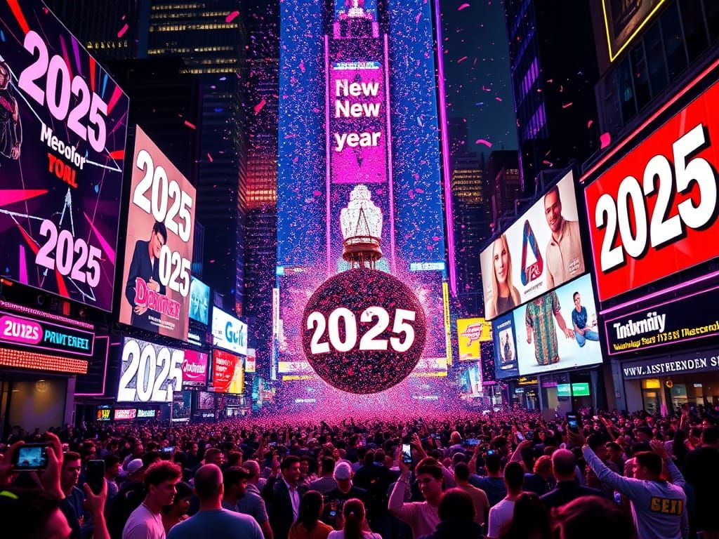 Futuristic Times Square Celebration in Vibrant Pop... - AI Art