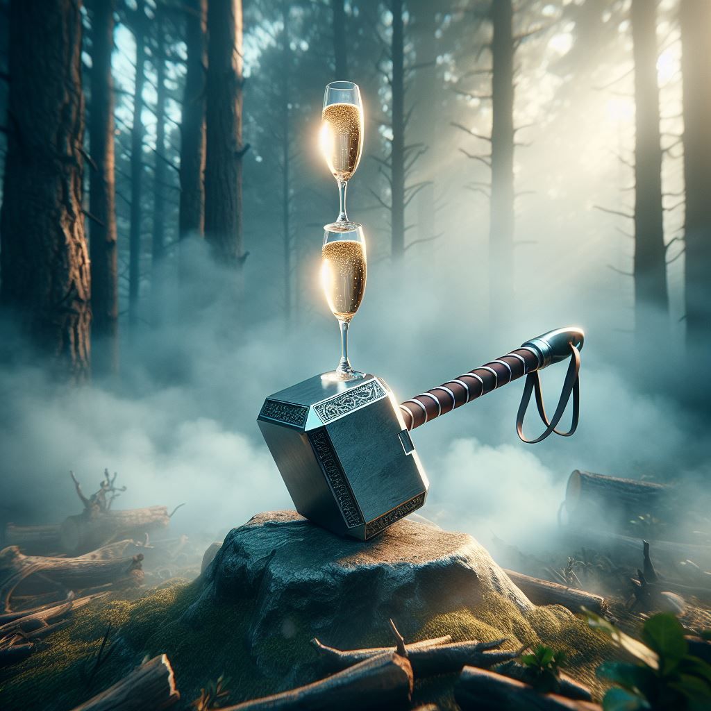 Champagne break with Mjolnir - AI Generated Artwork - NightCafe Creator